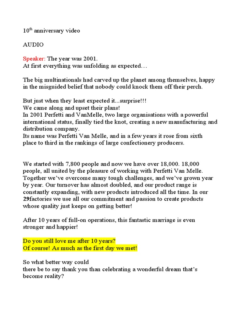 10th Anniversary Video Script en | PDF