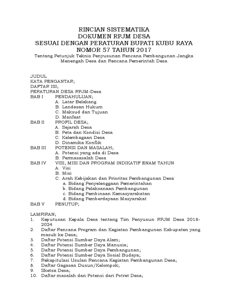 CONTOH PENYUSUNAN RPJM DESA 2018-2024 | PDF