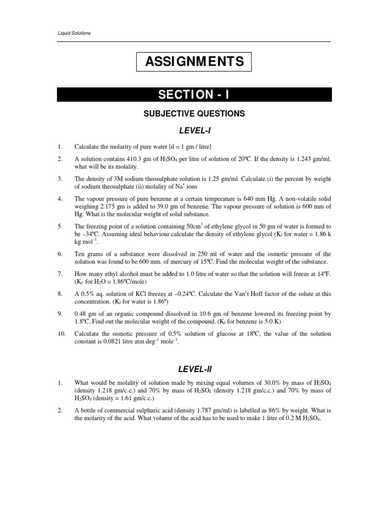 Liquid Solution-04 - Assignments (N) | PDF | Solubility | Water