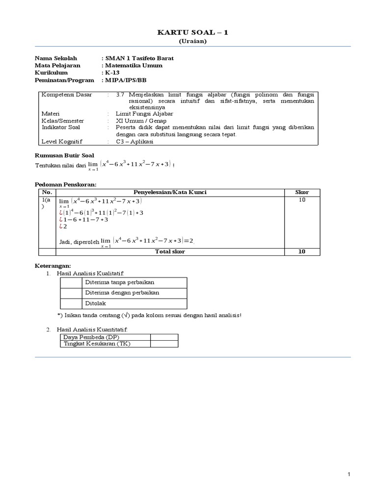 Kartu Soal Pts Genap Mat Umum Kelas Xi 2022-2023 | PDF