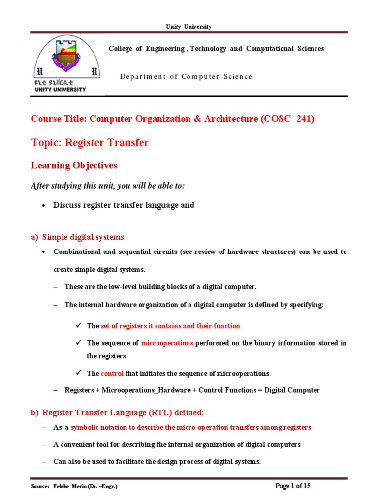 Feleke Register Transfer Note Part 1 | Download Free PDF | Central ...