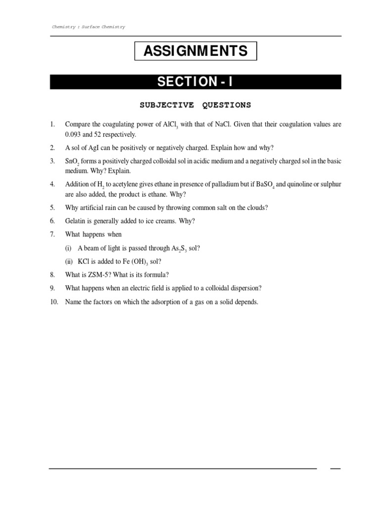 Surface Chemistry-03-Assignments (New) | PDF | Emulsion | Adsorption