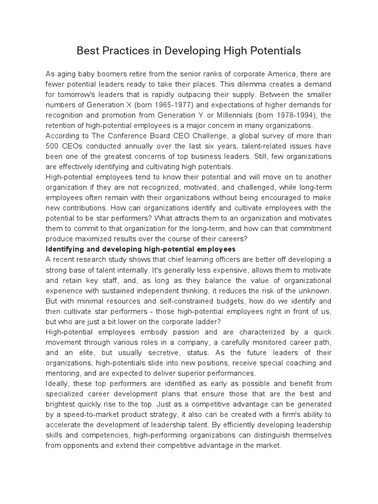 Best Practices in Developing High Potentials | PDF | Leadership ...