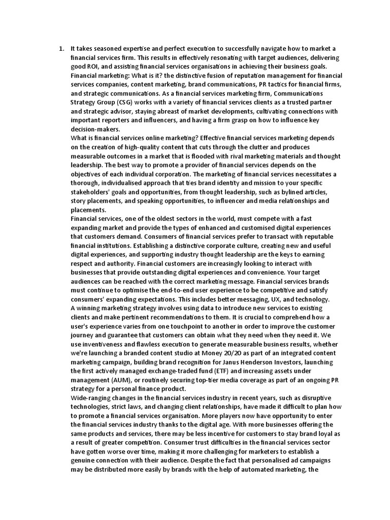 Marketing of Financial Services | PDF | Credit | Finance & Money Management