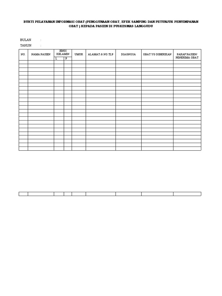 Form Bukti Pelayanan Informasi Obat Pdf