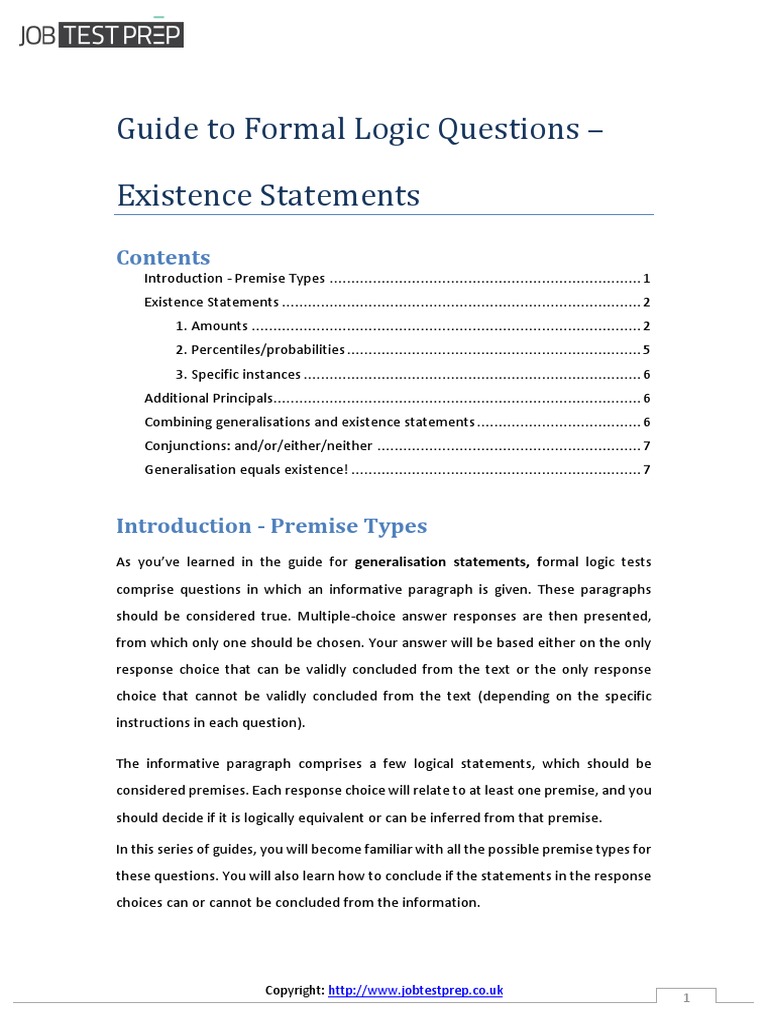 Formal Logic Guide Existence Statements Uk | PDF | Logic | Cognitive ...