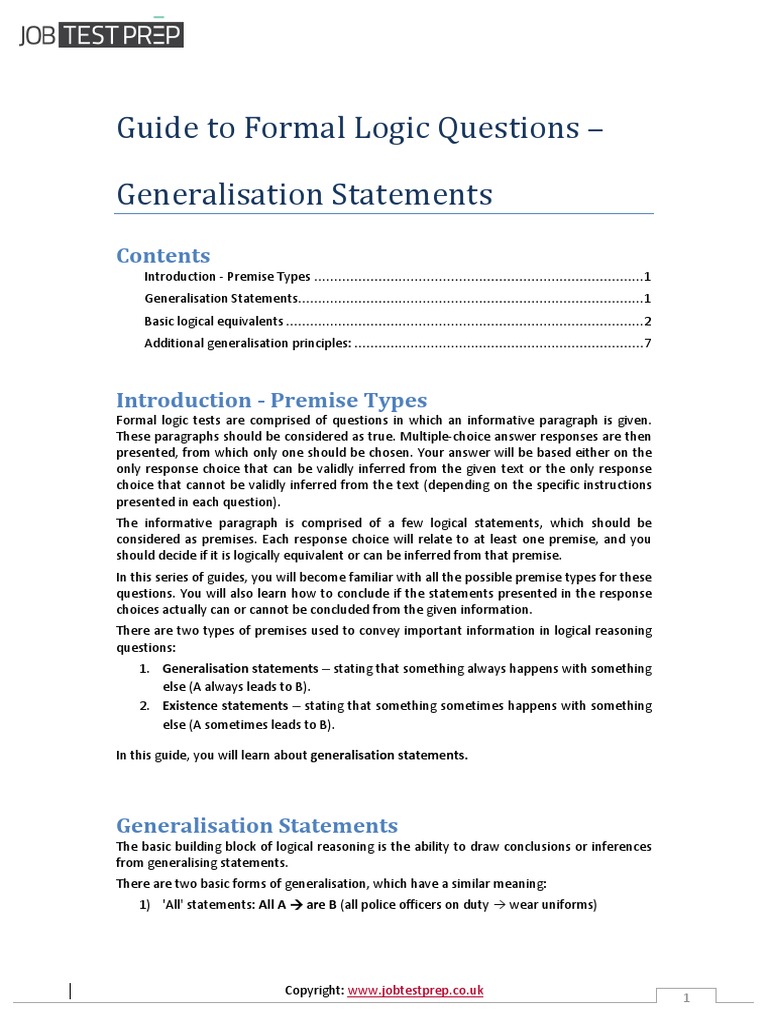 Formal Logic Guide Generalisation Statements UK | PDF | If And Only If ...