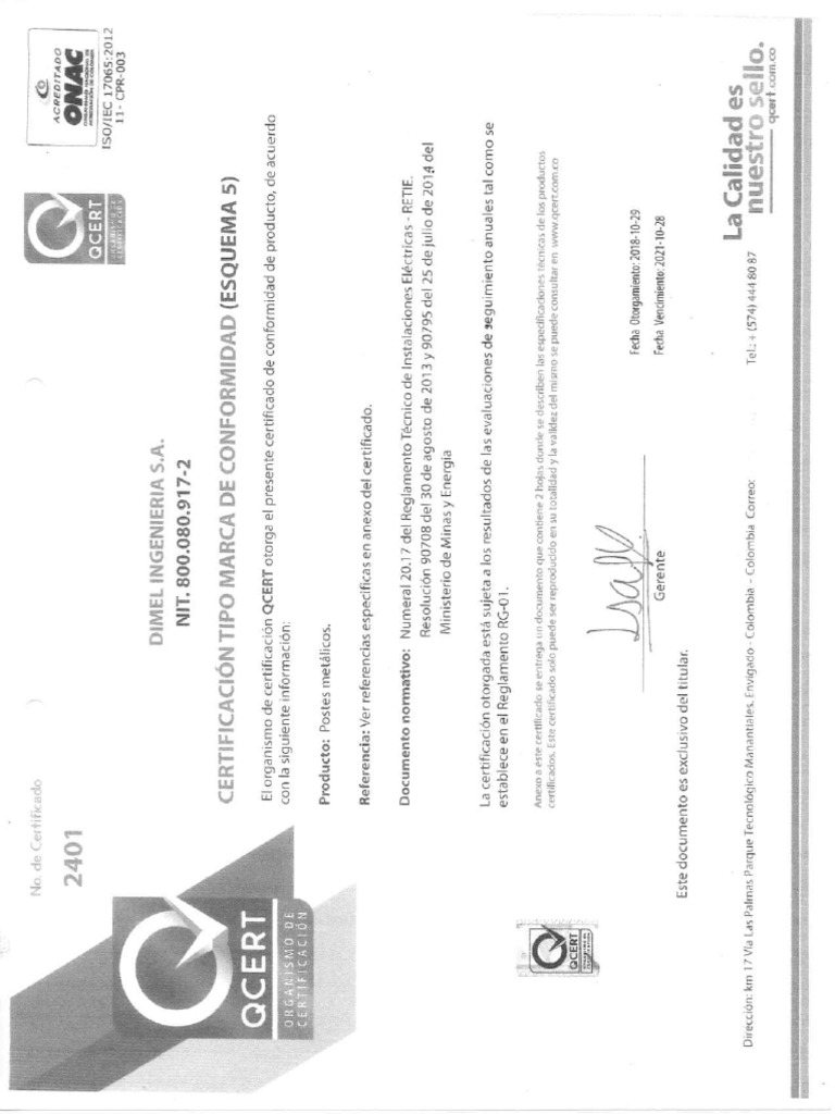 Qcert 2401 - Poste Metalico Dipole | PDF