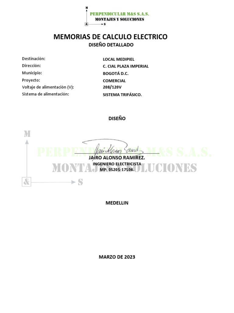 Memorias de Calculo Electrico - Local Medipiel | PDF | Conductor electrico | Corriente eléctrica