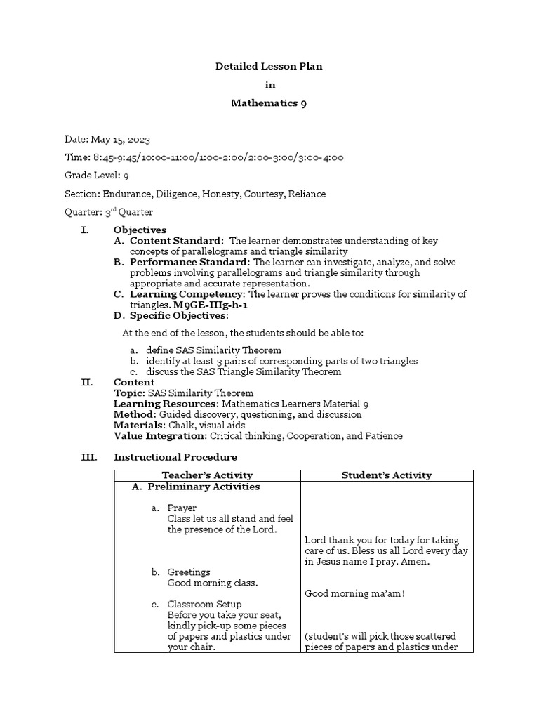 SAS Similarity Theorem Lesson Plan | PDF | Triangle | Learning