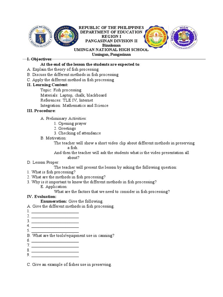 LP Fish Processing | PDF | Teachers | Behavior Modification