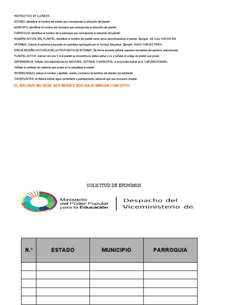 Formato De Solicitud De Eponimos Pdf