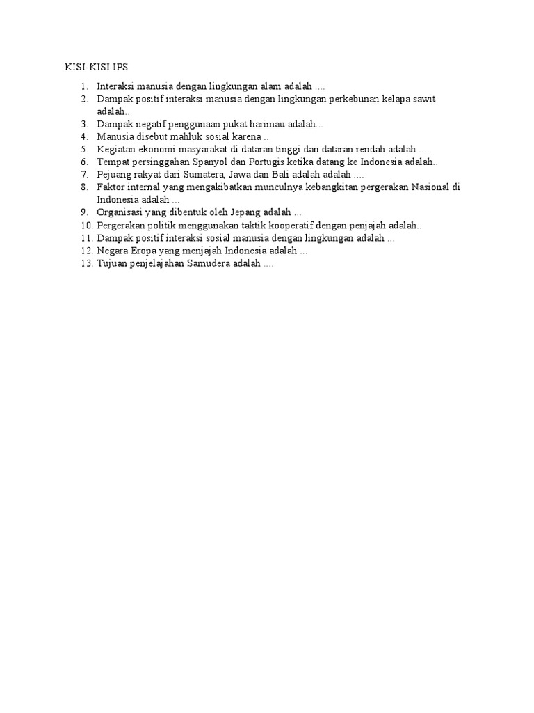 Kisi-Kisi Ips Kelas 5 | PDF