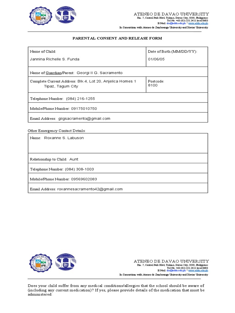 Sports Fest Parental Consent and Release Form | PDF | Service Industries | Telecommunications