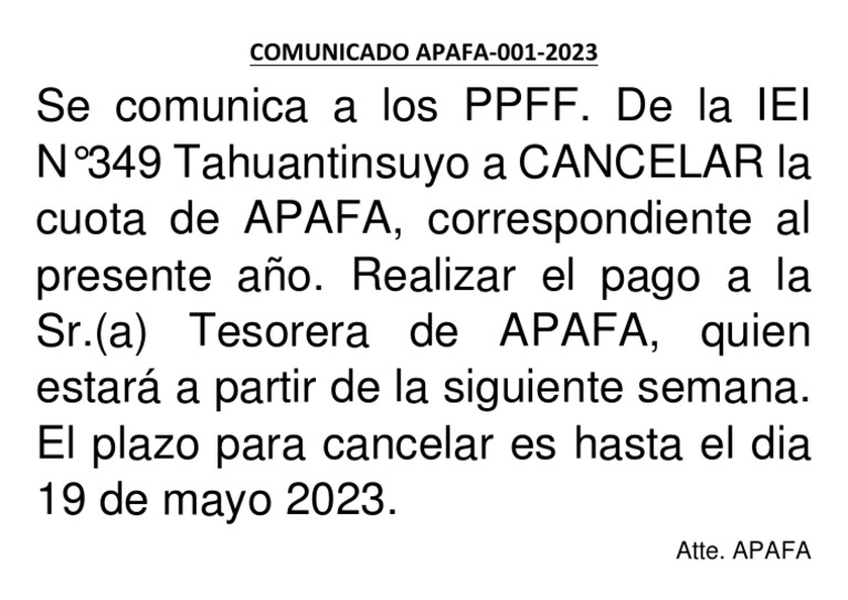 Comunicado Apafa | PDF