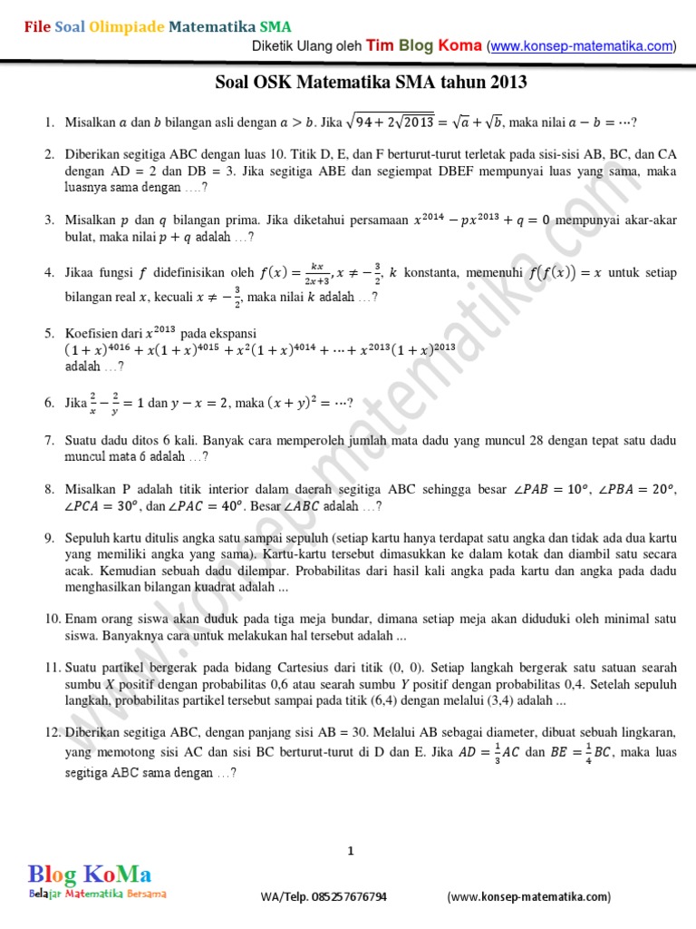 Soal OSK Matematika SMA 2013 | PDF