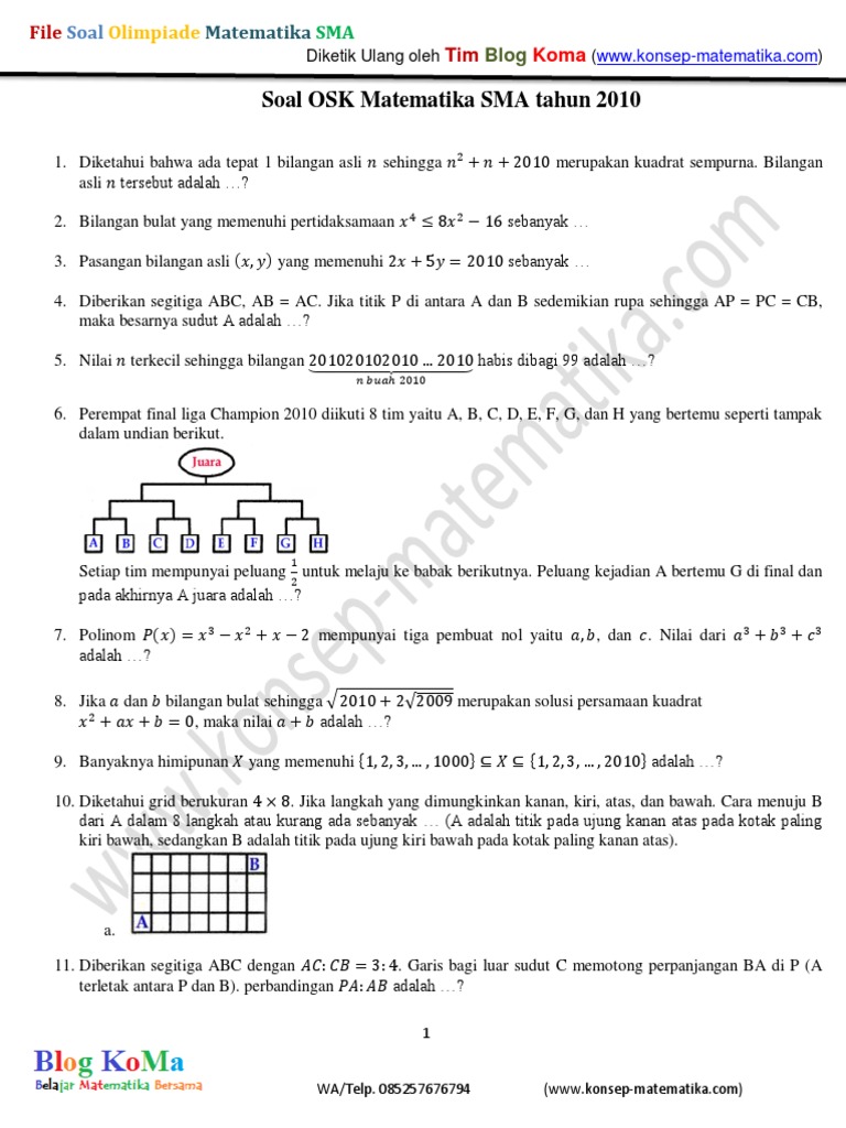 Soal OSK Matematika SMA 2010 | PDF