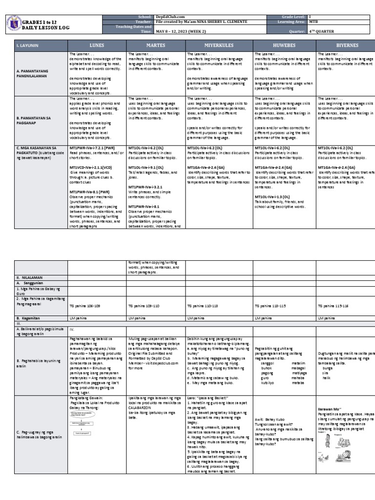 DLL - MTB 1 - Q4 - W2 | PDF | Human Communication | Cognitive Science