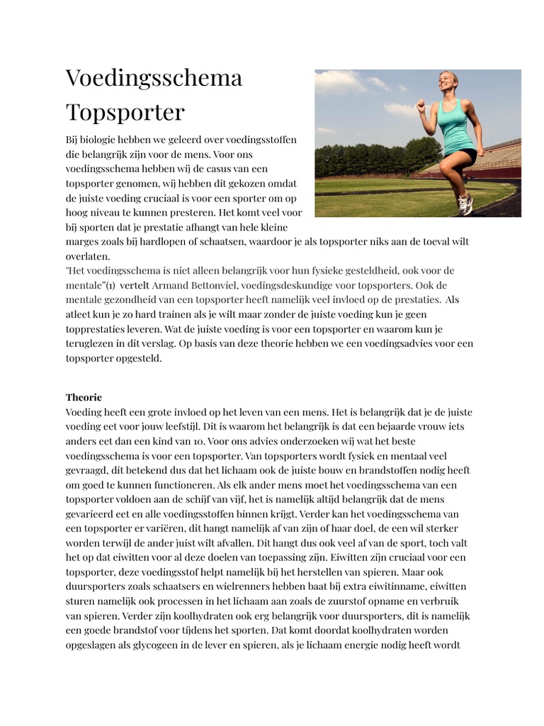 Biologie Voedingsschema Voor Een Topsporter | PDF