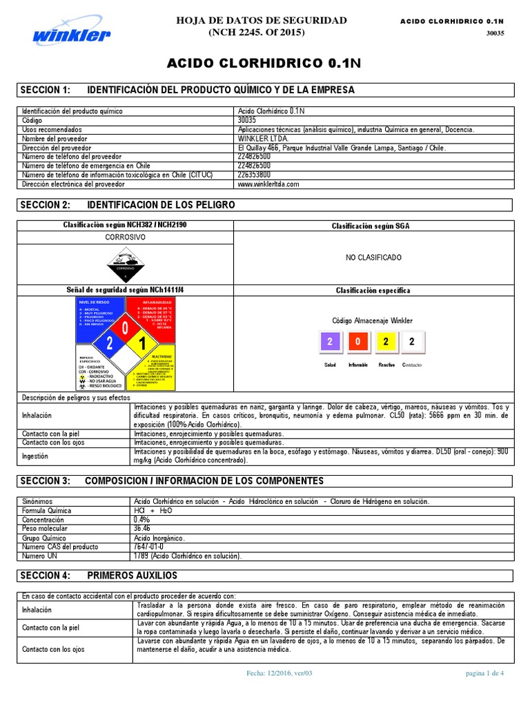 Acido Clorhidrico 0.1N | PDF | Agua | Ácido clorhídrico