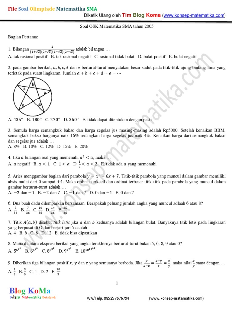 Soal OSK Matematika SMA 2005 | PDF