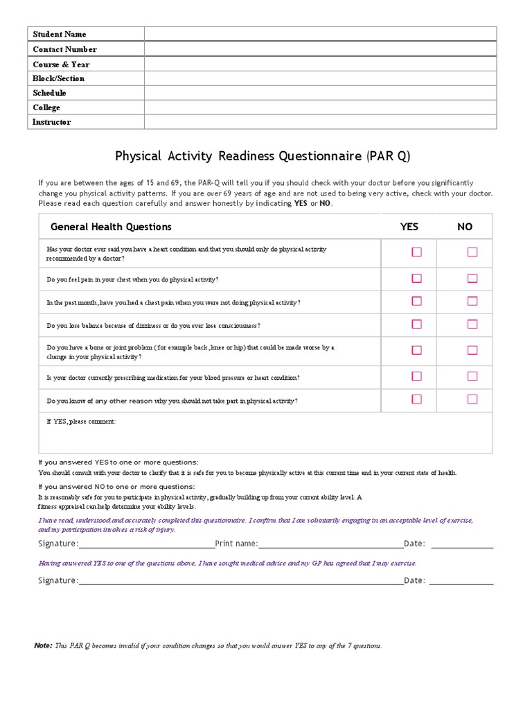 REPs Members PAR Questionnaire | PDF | Pain | Physical Fitness