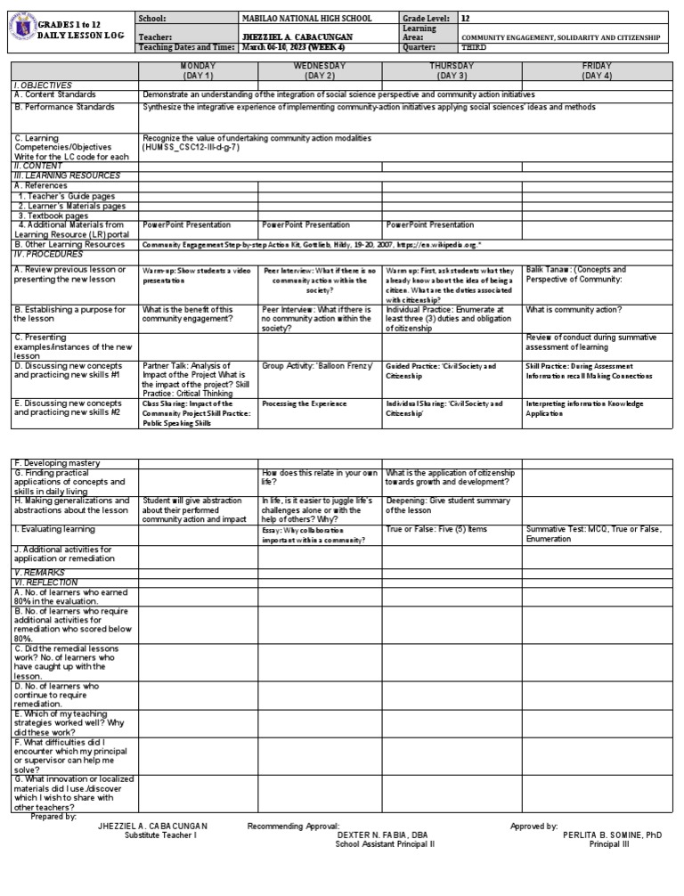 DLL Cesc Q1 W4 | PDF | Learning | Educational Assessment