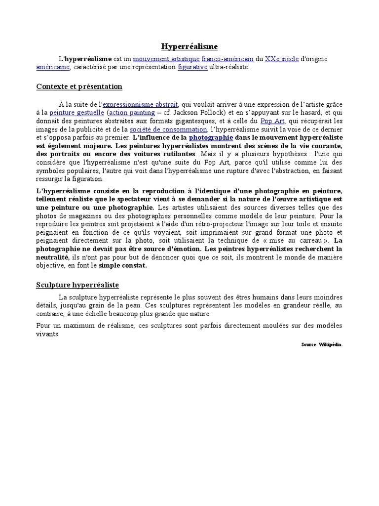 Définition de l'hyperréalisme artistique | PDF | Esthétique ...