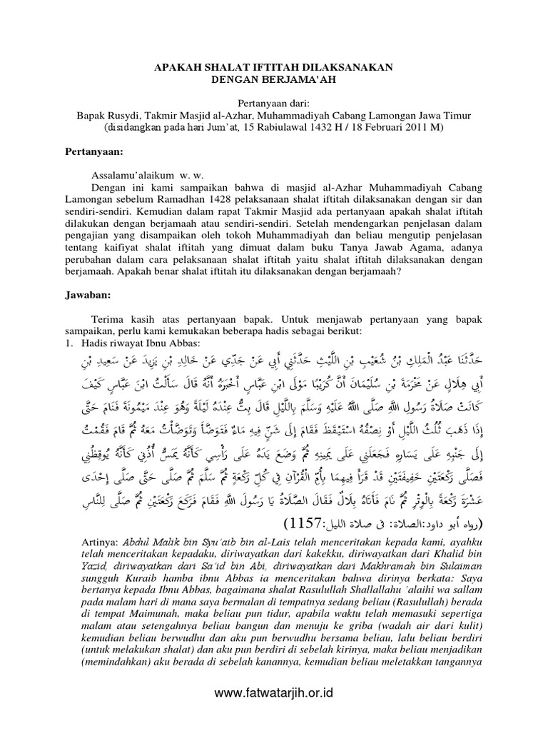 Dalil Salat Iftitah Berjamaah | PDF