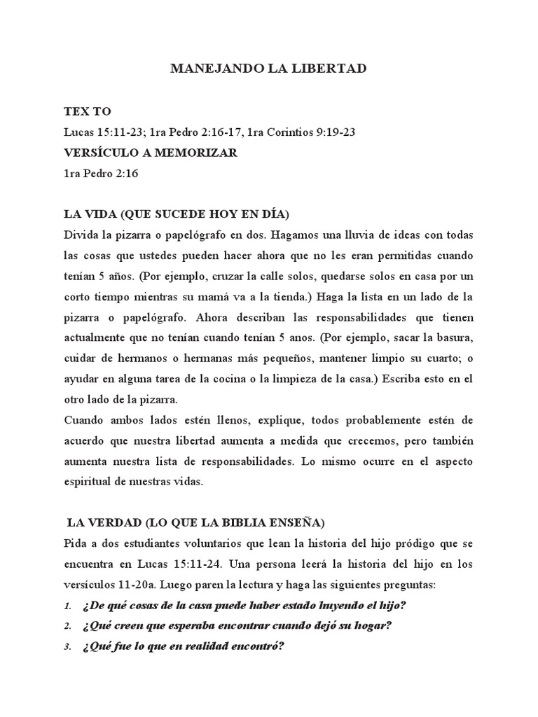 Lecciones Bíblicas para Jóvenes 5 | PDF | Libertad