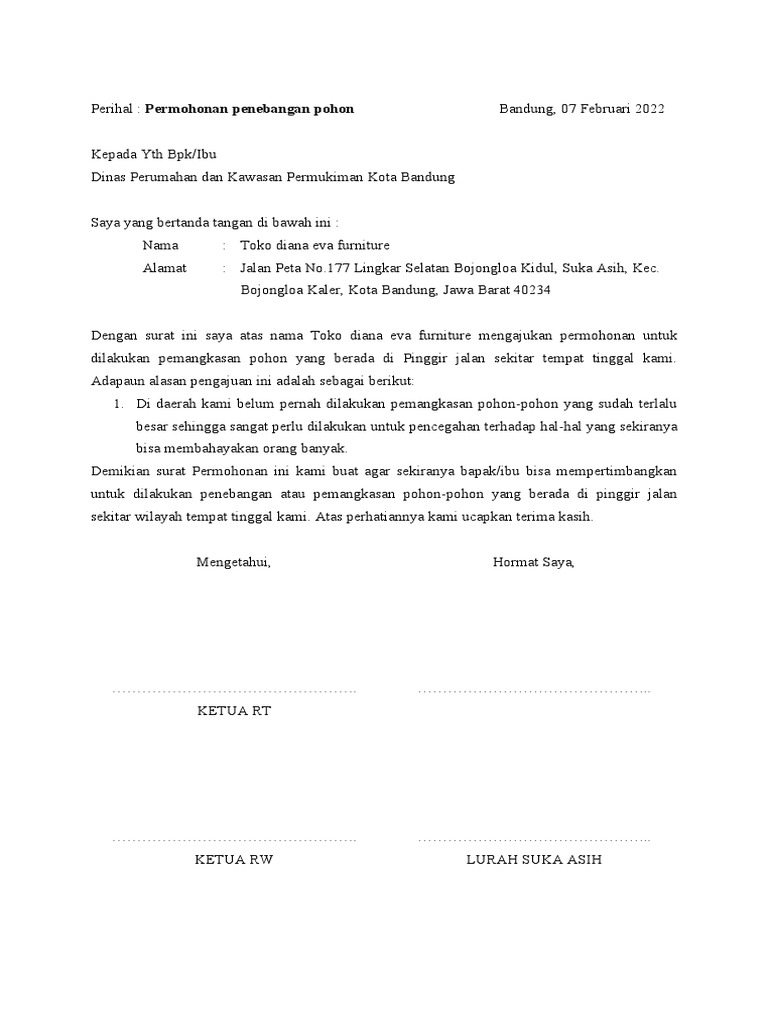 Contoh Surat-Permohonan-Penebangan-Pohon | PDF