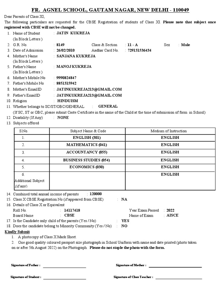Registration Card Print | PDF
