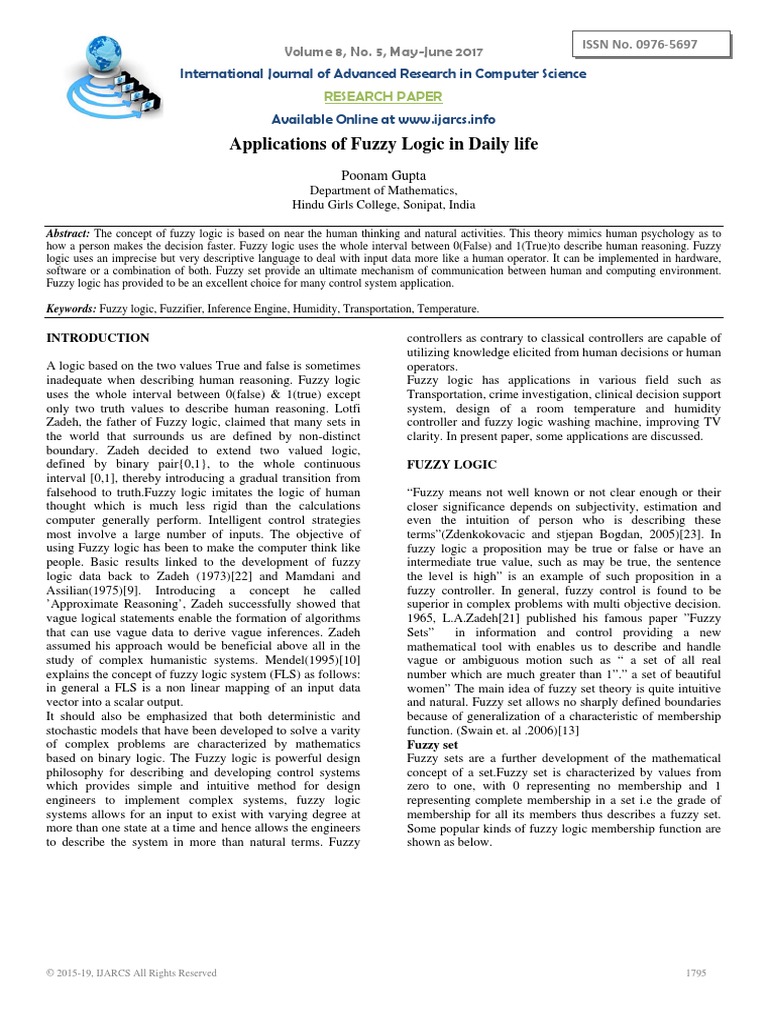 Application Of Fuzzy Logic Pdf Fuzzy Logic Logic