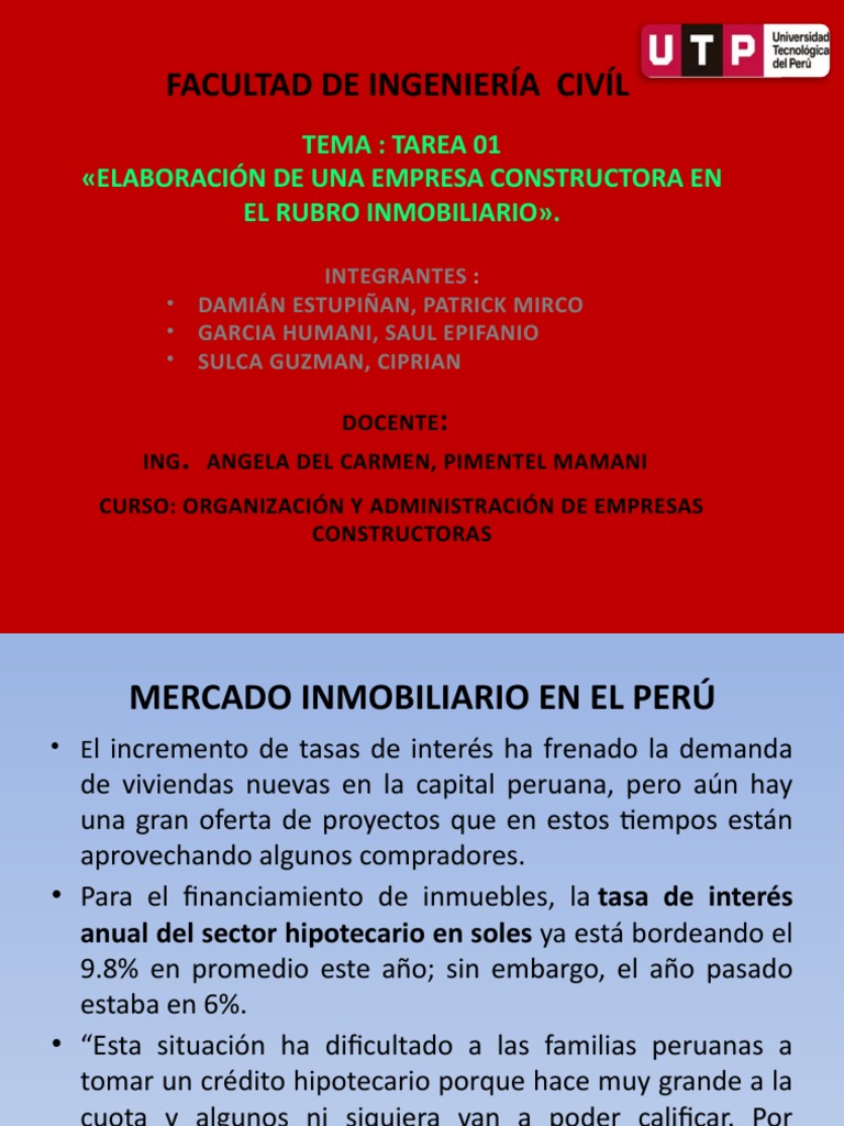 Tarea 01 Organizacion Administracion de Empresas Constructoras | PDF | Préstamo hipotecario | Lima