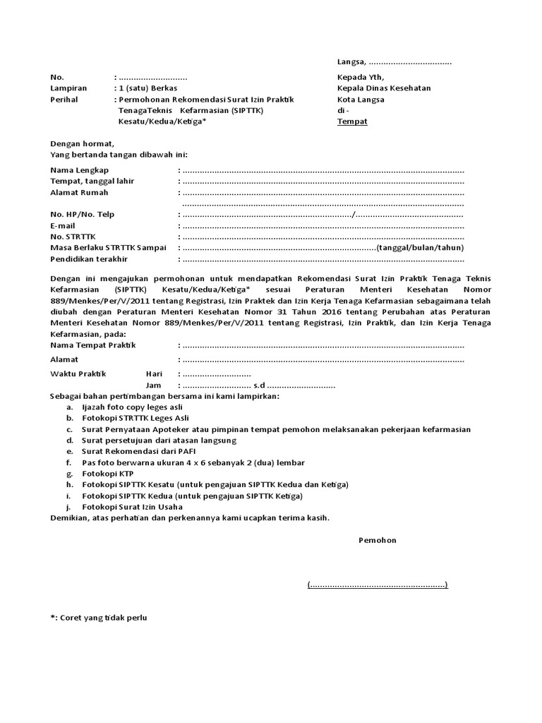 Format Rekom Dinkes Untu SIPTTK | PDF