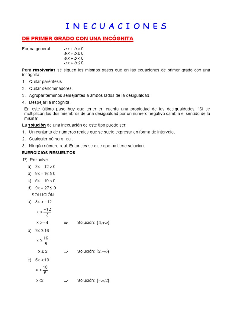 Inecuaciones Teoria | PDF | Desigualdad (Matemáticas) | Matemáticas