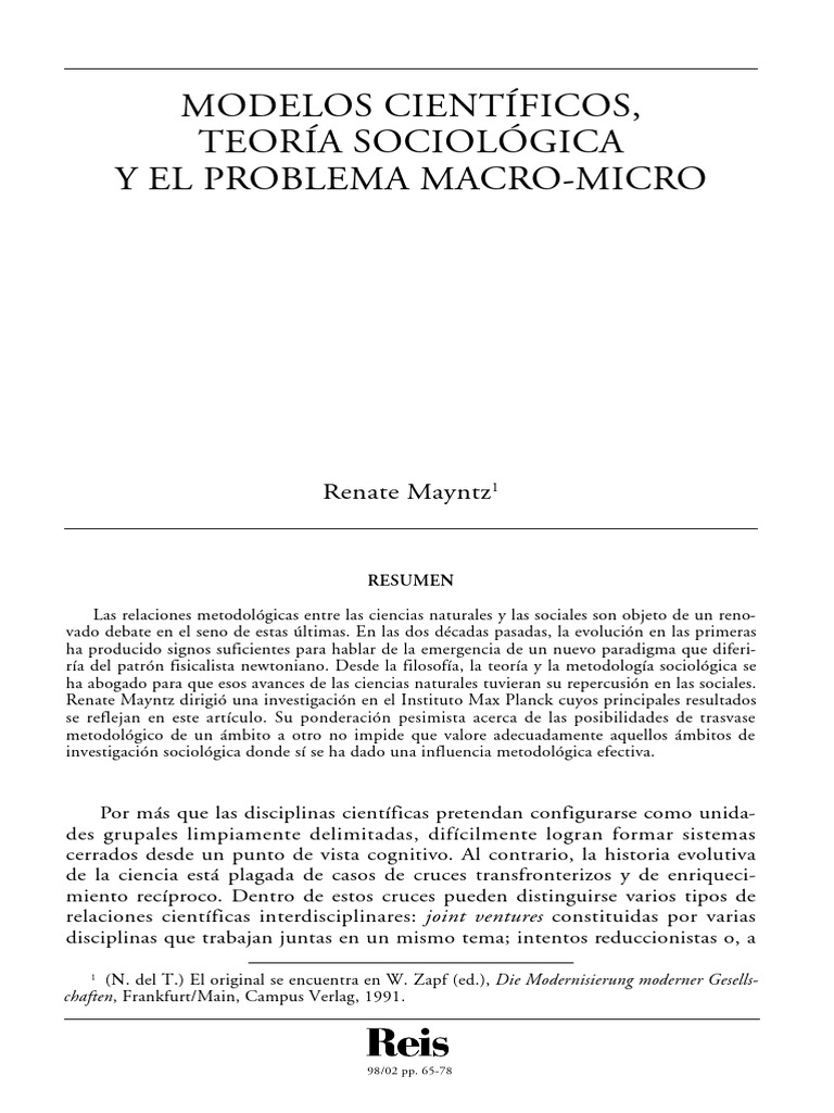 Modelos Científicos, Teoría Sociológica Y El Problema Macro-Micro | PDF | Sociología | Teoría