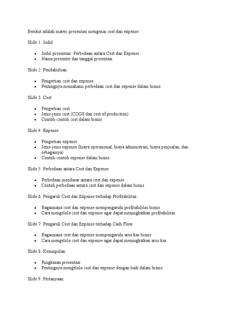 Berikut Adalah Materi Presentasi Mengenai Cost Dan Expense | PDF