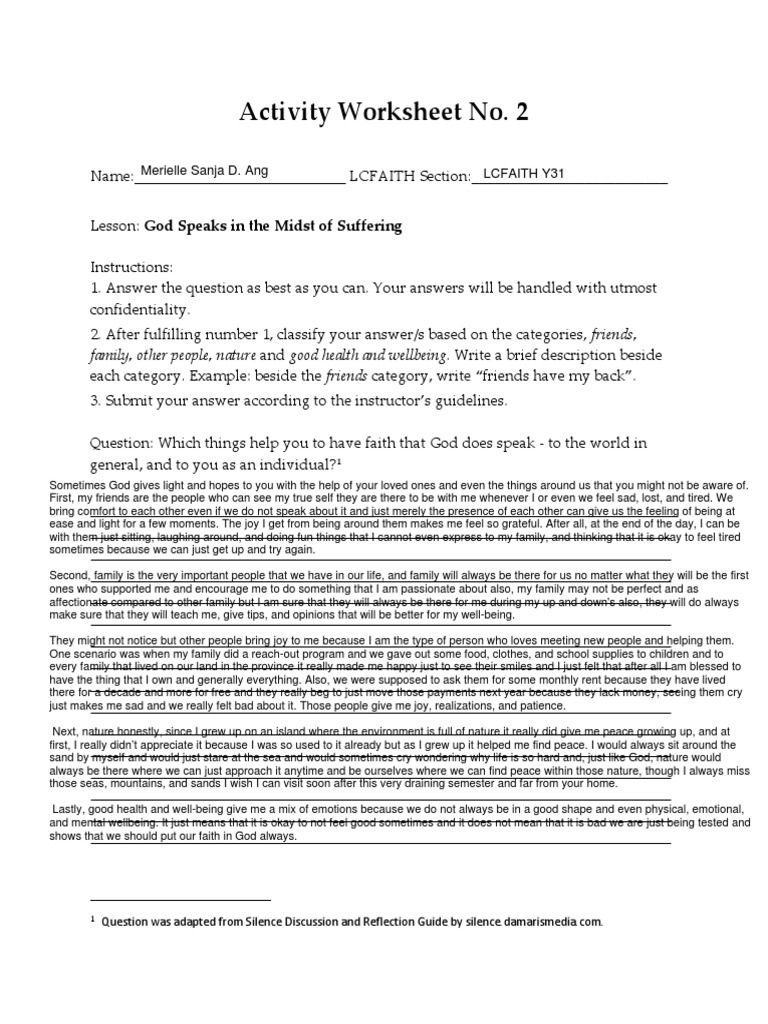 Module Activity Worksheet 2-God Speaks in The Midst of Suffering | PDF | Psychology
