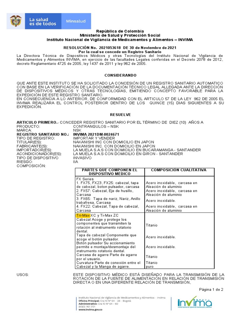 INVIMA 2021DM-0024671 Contraanglos | PDF