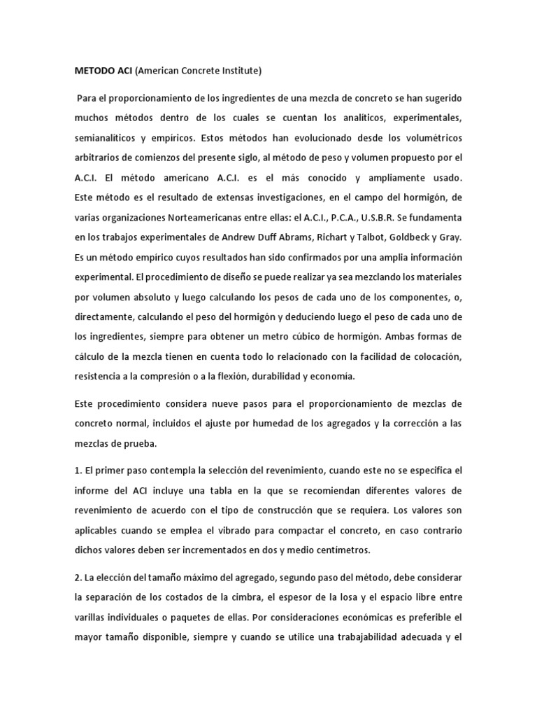 Metodo Aci y Fuller | PDF | Hormigón | Cemento