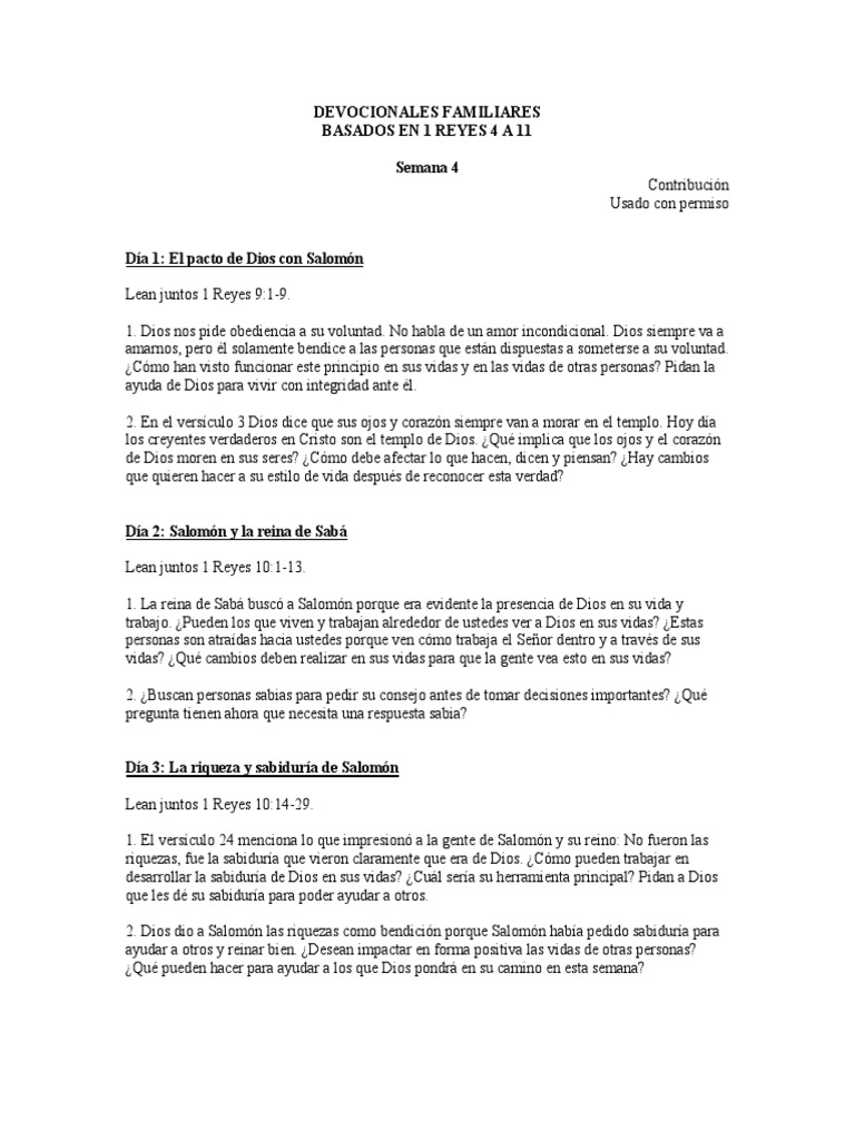 Devocionales Familiares en 1 Reyes 4 | PDF | Solomons | Dios