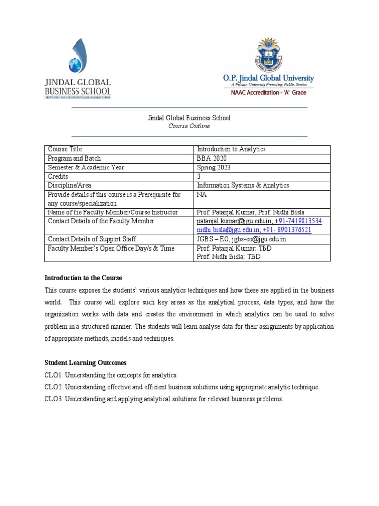 Introduction To Analytics - BBA 2020 - CO | PDF | Analytics | Predictive Analytics