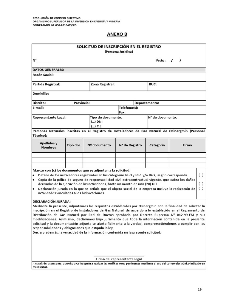 Anexo B - Solicitud de Inscripción en El Registro (Juridico) | PDF | Justicia | Crimen y violencia