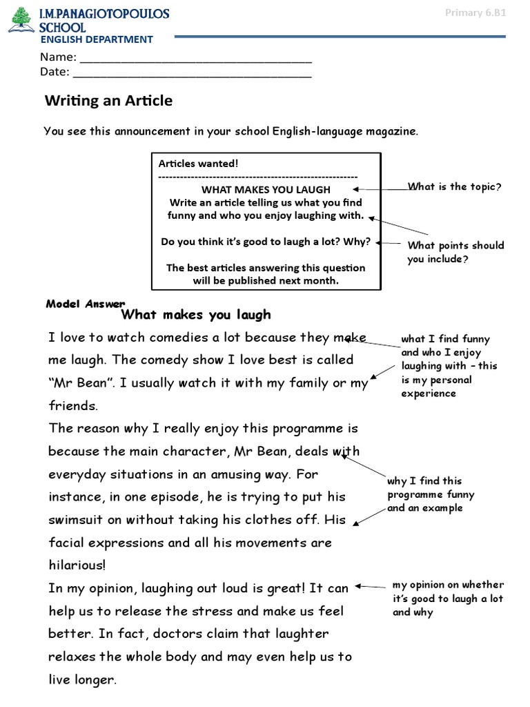 b1 Writing Article | PDF | Laughter