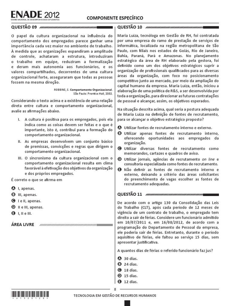 Prova Enade-Exercício | PDF | Gestão de recursos humanos | Recrutamento