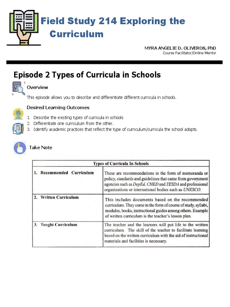 Field Study 214 Exploring The Curriculum Episode 2and 3 | PDF | Curriculum | Teachers