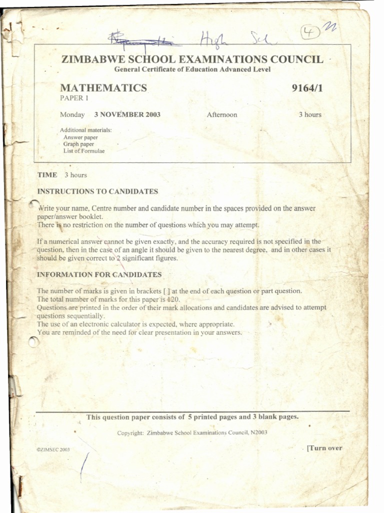 zimsec_nov_2003_paper_1_and_2-1 | PDF | Plane (Geometry) | Elementary ...