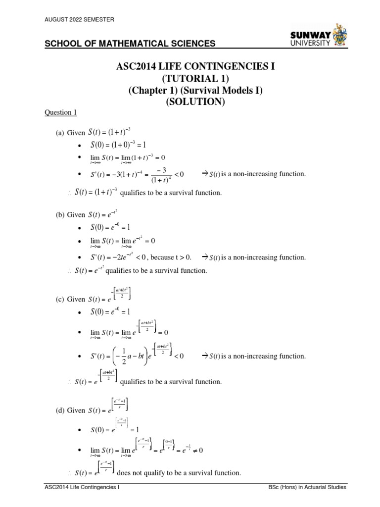 Tutorial 1 (Solution) ASC2014 Life Contingencies I | PDF | Academic Degree | Qualifications