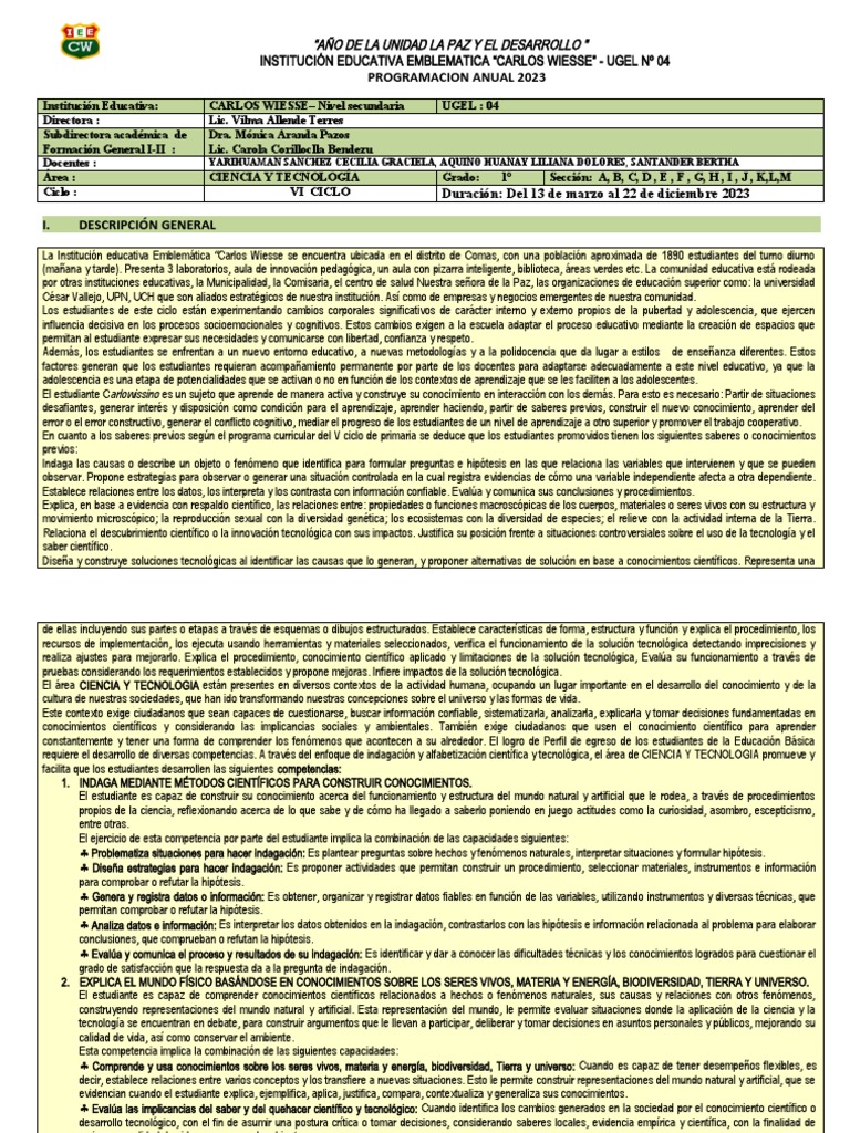 Programa Anual 2023 CyT 1ergrado | PDF | Aprendizaje | Conocimiento